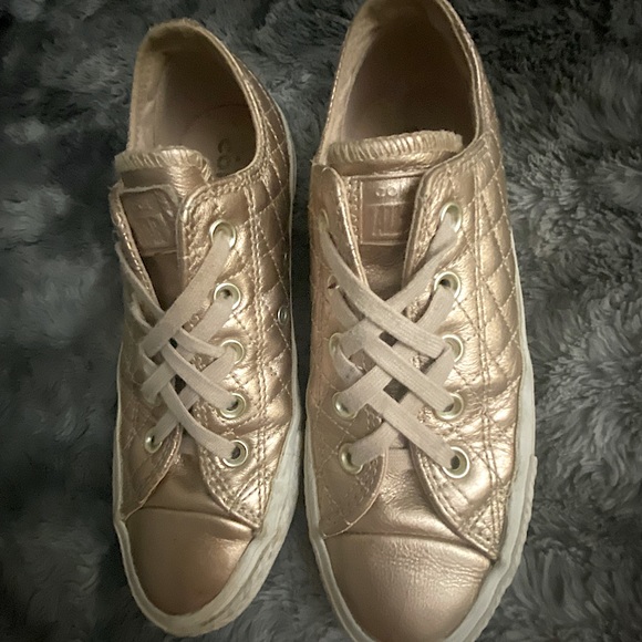 Converse | Shoes | Converse Rose Gold Metallic Quilted Leather Sneakers ...